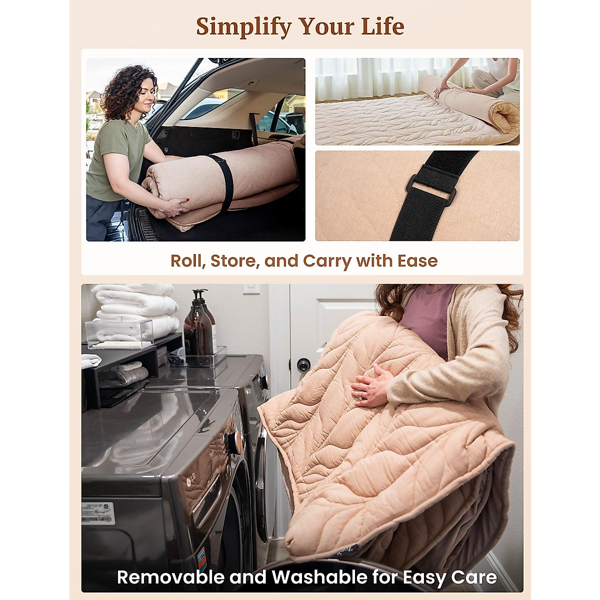 ZonLi Japanese Floor Mattress Futon Mattress Queen Size, Thicken Roll Up Tatami Mat w/ 100% Cotton Washable Cover, Portable & Foldable Floor Bed Mattress for Sleeping, Dormitory, Adult Kids, Coffee