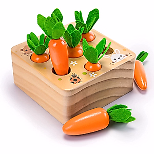 Ancaixin Montessori Toys for Babies 6-12 Months, Wooden Toys for 1 Year Old Boys and Girls, Educational Carrot Harvest Toy for Toddlers, Shape Sorting Matching Puzzle, Developmental Birthday Gifts