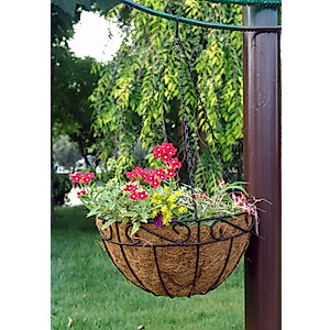 AMAGABELI GARDEN & HOME 4 Pack 14 Inch Plant Hanging Baskets Metal for Flowers Round Outdoor Hanging Pots Holder Hanger Metal with Coco Liner Chain Large Artificial Plants Decoration Black Basket14