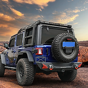 YITAMOTOR Rear Bumper Compatible with 2018-2025 Jeep Wrangler JL & JL Unlimited (2/4 Doors), w/ 2" Hitch Receiver & 2 x D-Rings & License Plate Bracket