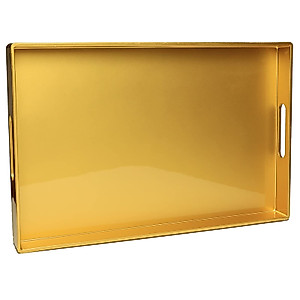 Spsyrine Gold Decorative Tray, Elegant Plastic ServingTray with Handles, Coffee Table Tray for Ottoman, Living Room, Home Decor 15.6" X 10.2"