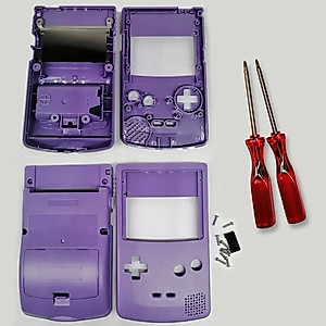 Cowhilan Replacement IPS Full Housing Shell Case + Screwdrivers Compatible with Gameboy Color GBC IPS Highlight Screen Console, Purple