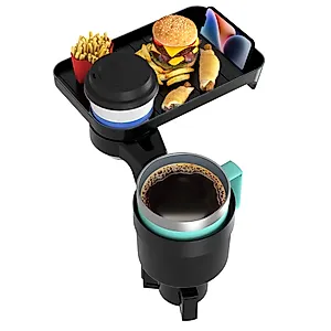 Car Cup Holder Tray with Expandable Base Car Food Tray Table Compatible with Yeti 20/26/30 oz Hydro Flasks 32/40 oz Camelbak 32/40 oz and Other Bottles in 3.4"-3.8"