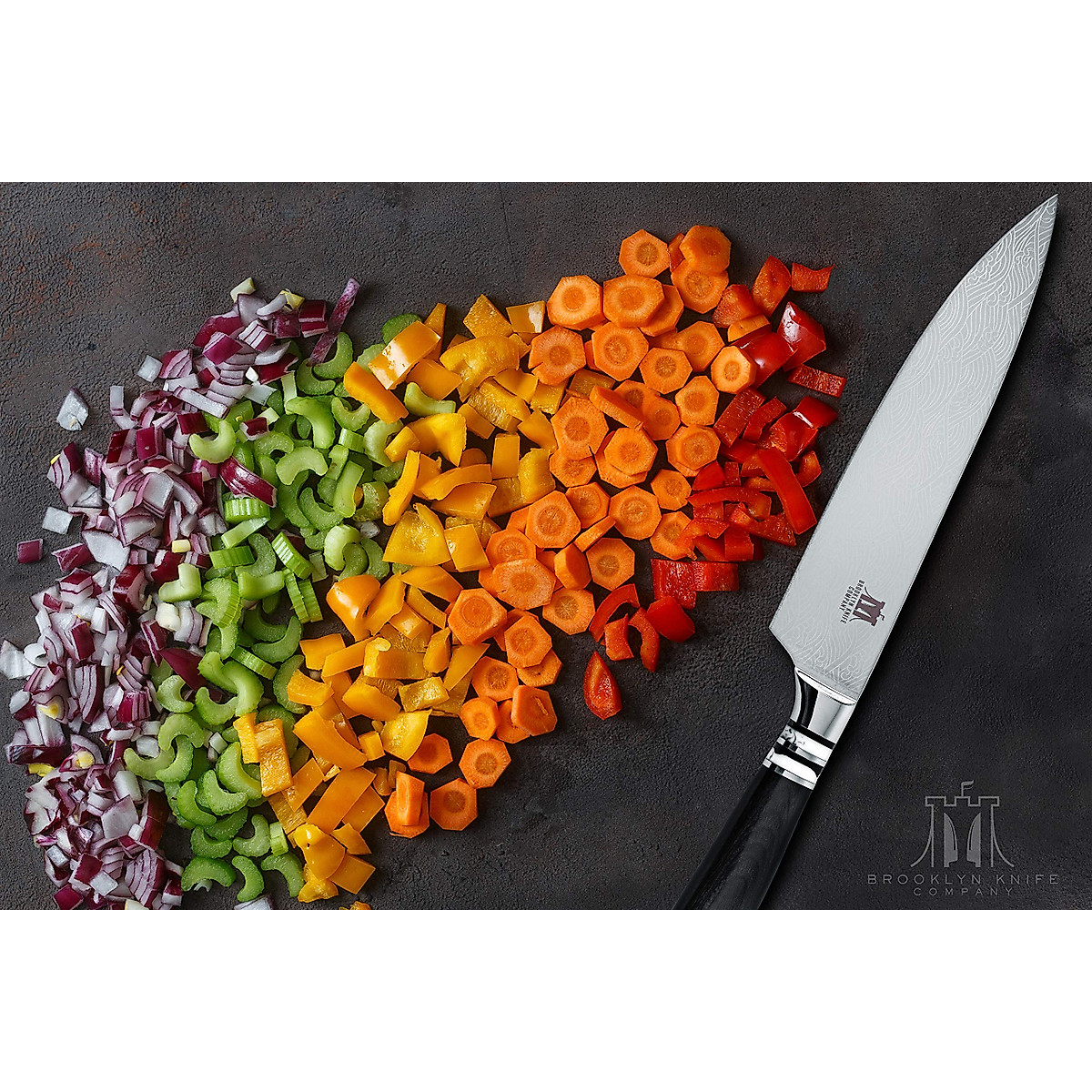 Brooklyn Knife Co. Chef Knife - Japanese Seigaiha Series - Etched High Carbon Steel 8-Inch