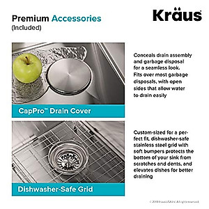 Kraus KHU103-32 Standart PRO 32 inch 16 Gauge Undermount 60/40 Stainless Steel Set (8 Item Bundle: Sink, Bottom Grid Assembly, Drain Cap x2, Kitchen Towel), 32, 50/40 Double Bowl, Silver