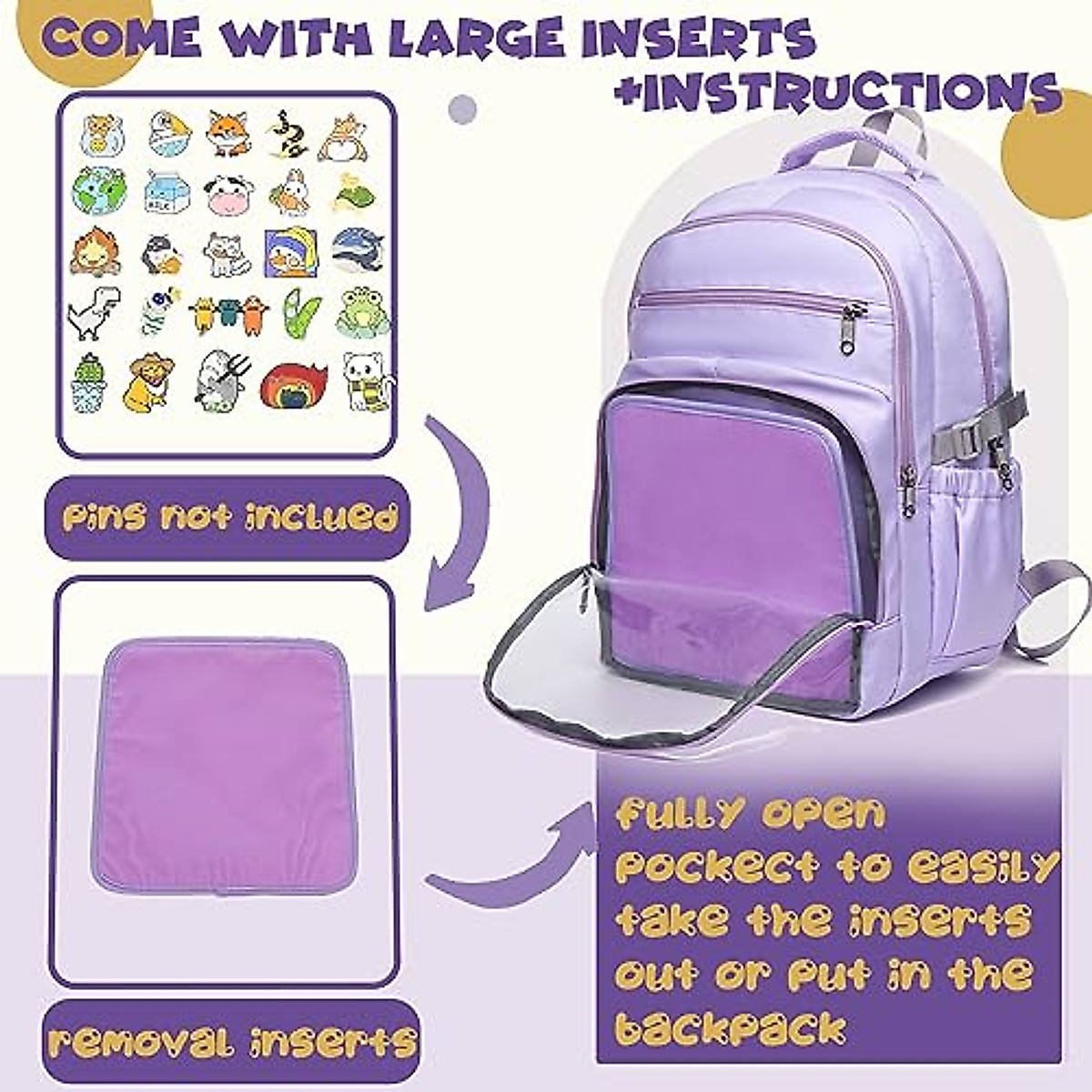 BLUEFAIRY Ita Bag Backpack Cute School Bag with insert Pin Display Backpack for School Anime Cosplay Gift (PURPLE)