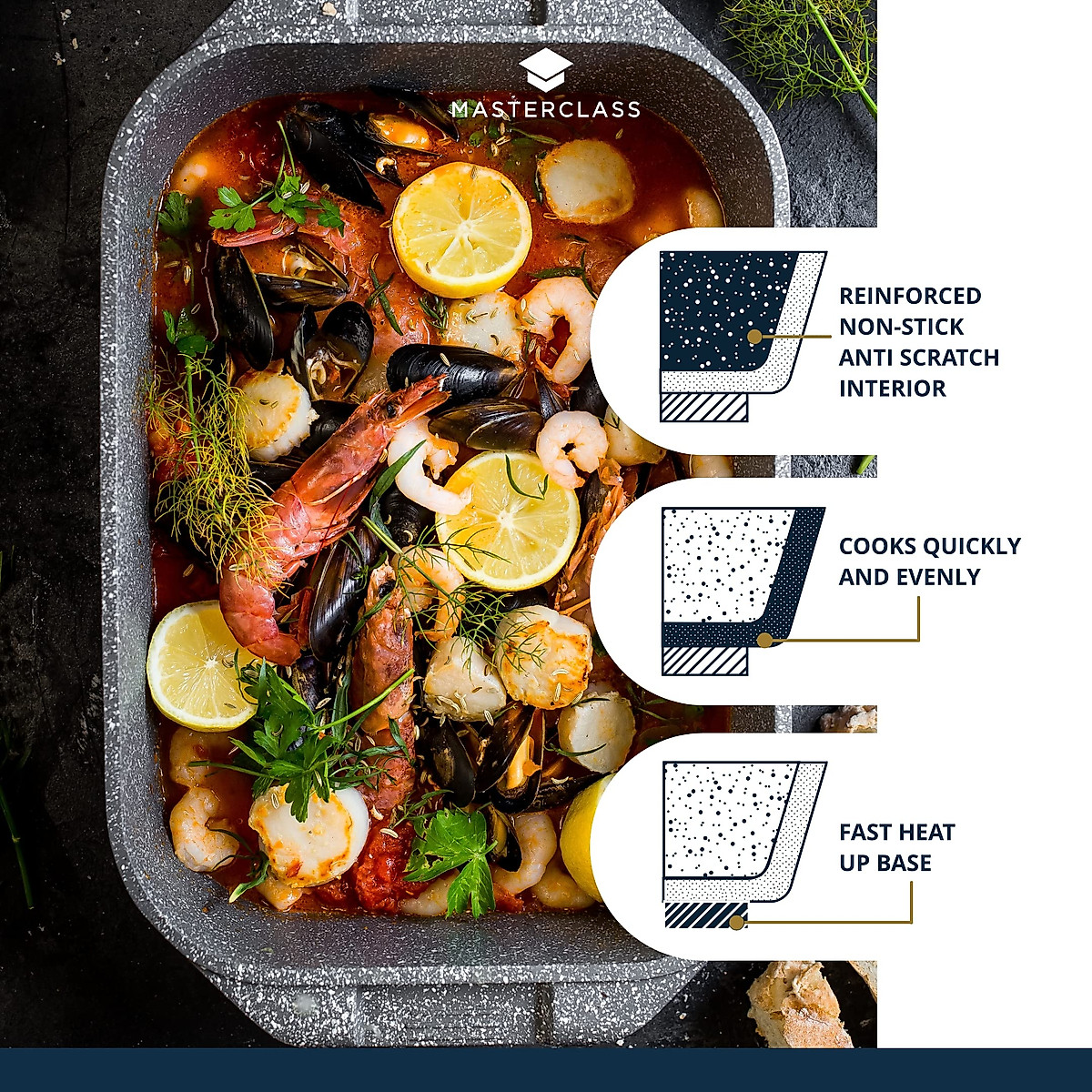 MasterClass Deep Cast Aluminium Roasting Tin, Lightweight Roasting Tray with Handles, Oven and Induction Safe, 41 x 26 cm, Grey Ombre
