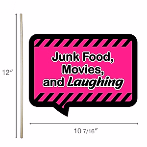 Slumber Party Decoration Kit - Includes Photography Backdrop & 10 Studio Selfie Photo Booth Props with Sticks - Sleepover Squad Pajama Girl Theme Studio Background Supplies