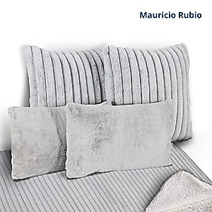 Mauricio Rubio Grey Throw Blanket and Throw Pillow Covers Set of 5 - Faux Fur Blanket Throw & Throw Pillows for Couch and Sofa, Includes 4 Decorative Soft Pillowcases, 60”x50” Fleece Blanket