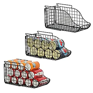 Standing Can Dispenser Bin 3-Pack, Stackable Beverage Drink Pop Soda Can Storage Organizer Basket with Handles, Foldable Canned Food Holder for Kitchen Pantry Countertop Cabinet Patent Pending