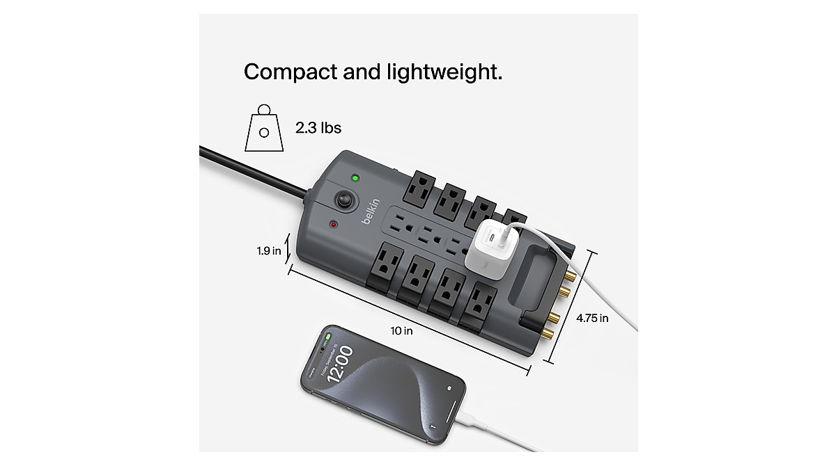 Belkin Surge Protector Power Strip with 12 Outlets & 8ft Cord