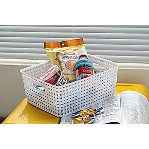 Eslite Plastic Storage Baskets for Organizing,11.42"X9"X4.7",Pack of 4 (White)