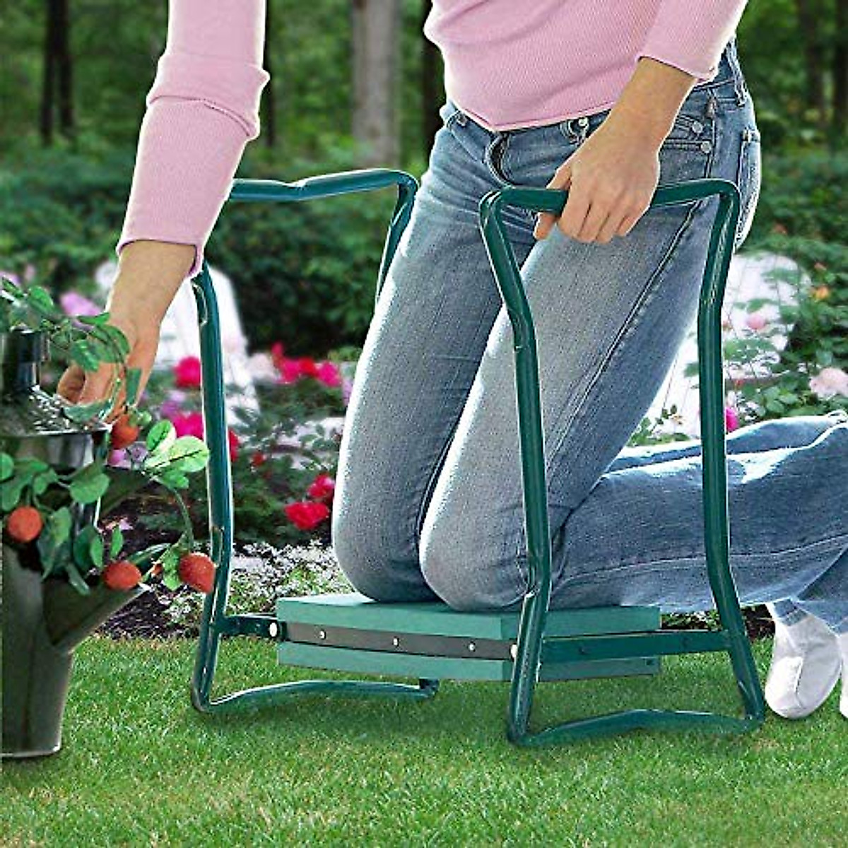HAOJU Folding Sturdy Garden Seat with Bonus Tool Pouch and Widen Soft EVA Foam Pad, Outdoor Lawn Bench Chair/Stool for Protects Knees or Rest