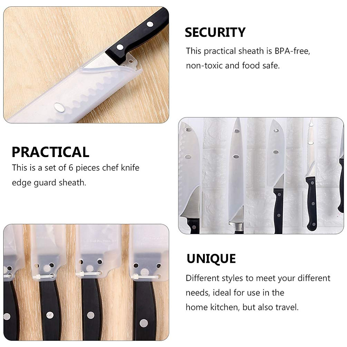 Cabilock 1 Chef Knives Cover Set 6pcs Plastic Knife Sheath Clear Knife Sleeves Knife Protector Bread Knife Safety Cover for Home Leather Knives Sheath Shop Plastic Knives Guard
