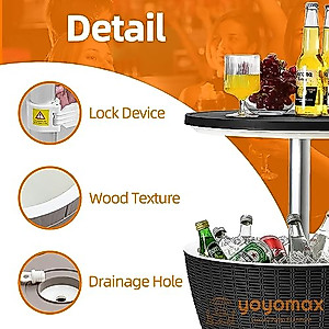 yoyomax Outdoor Cool Bar Table, 8 Gallon Beer and Wine Cooler Table, Patio Furniture & Hot Tub Side Table, Beverage Cooler, Rattan Style Patio, Cocktail Bar for Patio Pool Party-Black