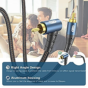 EMK RCA Subwoofer Cable 90 Degree RCA to RCA Audio Cable 24K Gold-Plated Nylon Braided Double Shielded Digital Analogue Supports Amplifiers,Home Theater,Hi-Fi Systems,Subwoofer(10ft/3m)