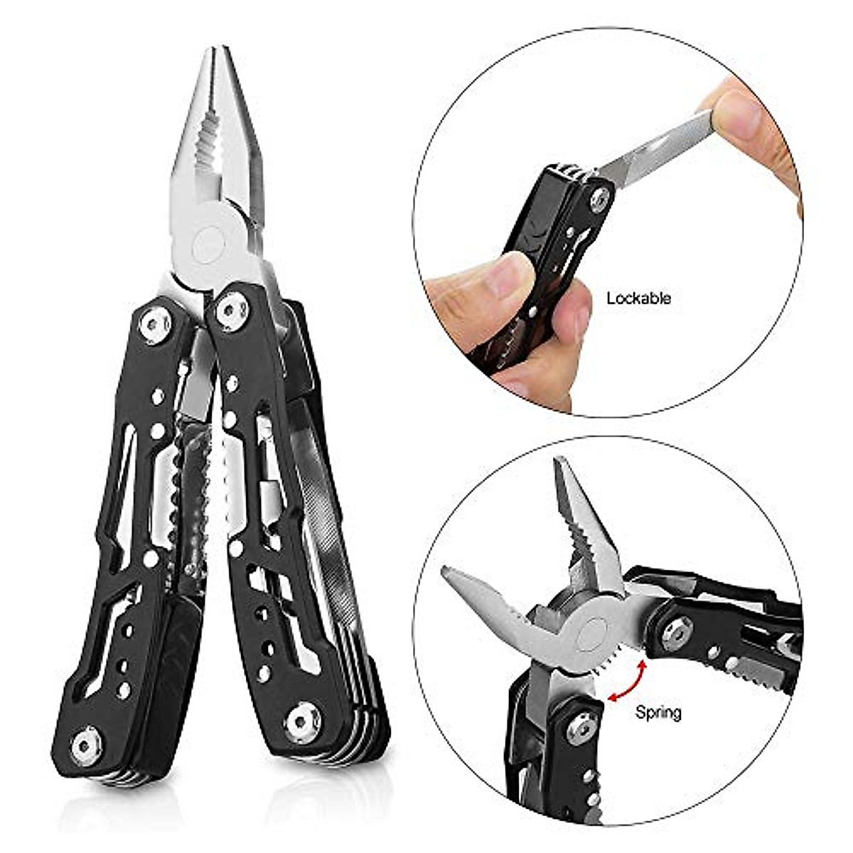 14-In-1 Multitool with Safety Locking, Professional Stainless Steel Multitool Pliers Pocket Knife, Bottle Opener, Screwdriver with Nylon Sheath ，Apply to Survival,Camping, Hunting and Hiking