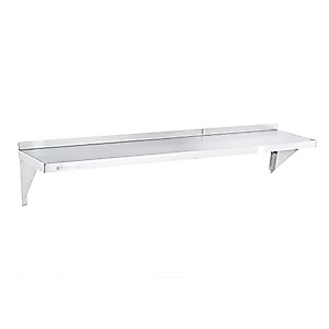 Restaurantware Kitchen Tek 12 x 60 Inch Restaurant Shelf 1 Heavy-Duty Stainless Shelf - 214-lb. Capacity Smooth Edges Stainless Steel 430 Commercial Shelf Easy To Clean Includes 2 Support Brackets