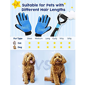 RIFNEEIM Pet Grooming Glove Brush, Cat Deshedding Glove with Double Sided Shedding and Dematting Rake Comb, Efficient Pet Hair Remover Massage Tool with Enhanced Five Finger Design for Cat Dog