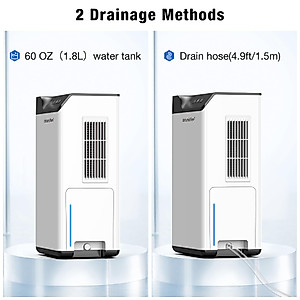 Dehumidifiers for Home - Kitette Dual Semiconductor Dehumidifier for Bathroom Basement Up to 540 sq.ft with 60oz Watertank, Dehumidifier with 1.5m Drain Hose
