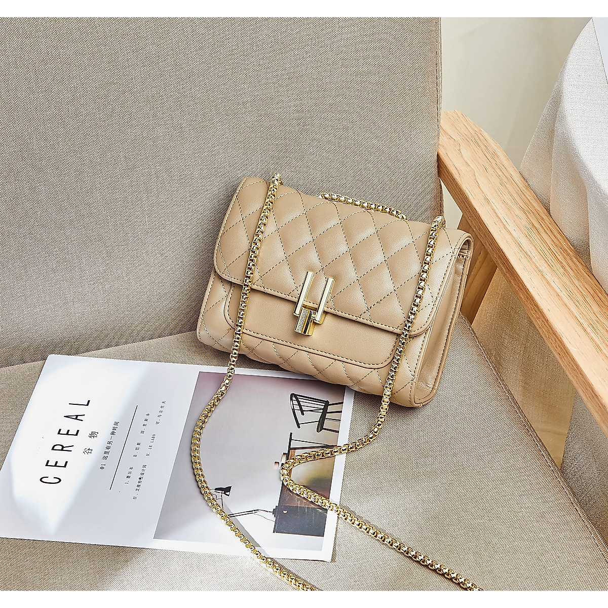 Plergi Small Genuine Leather Crossbody Quilted Flap Handbag with Chain Strap for Women Lightweight Cellphone Bag