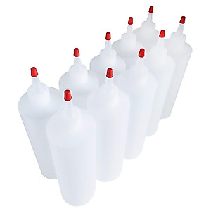 Kelkaa 16oz HDPE Durable Plastic Squeeze Bottles with Yorker Red Cap Natural Clear Bottles for Food, Crafts, Any DIY Liquid Products, Multi Purpose Refillable Bottles (Pack of 10)