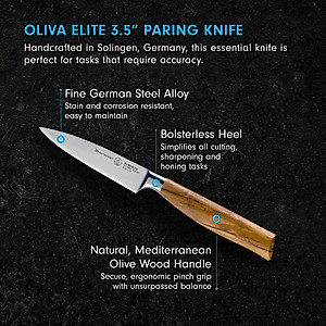 Messermeister Oliva Elite 3.5” Paring Knife - Fine German Steel Alloy Blade & Natural Mediterranean Olive Wood Handle - Rust Resistant & Easy to Maintain