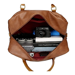 BAOSHA Vegan Leather Large Travel Duffel Tote Bag Carry On Weekender Overnight Bag With Shoe Compartment HB-38 (Brown)