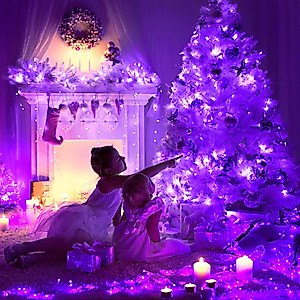 JMEXSUSS 4 Pack Purple Solar Christmas Lights, 100 LED 33ft Purple Solar Fairy Lights, 8 Modes Copper Wire Solar String Lights Outdoor Waterproof for Halloween Christmas Garden Yard Tree Decor