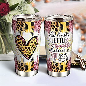 20oz Leopard Pattern Mom Tumbler, She Leaves a little Sparkle wherever She Goes, Mother, Grandma Gifts, Coffee Thermos, Stainless Steel Double Wall Vacuum Insulated Coffee Mug, Travel Cup with Lid