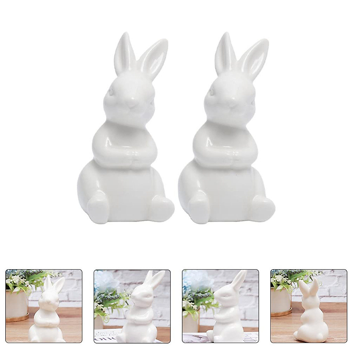 BESPORTBLE 2pcs Ceramics Bunny Figurine Easter White Bunny Figurines Home Decor Rabbits Ornaments for Home Easter Garden Micro Landscape Decor