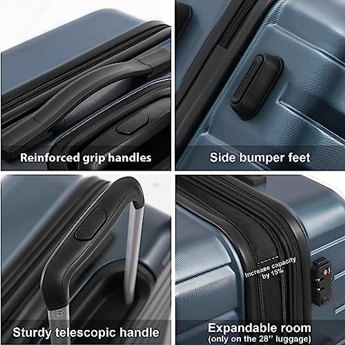 Coolife Expandable Suitcase Luggage set PC ABS TSA Lock Spinner Carry on 3 Piece Sets (blue)