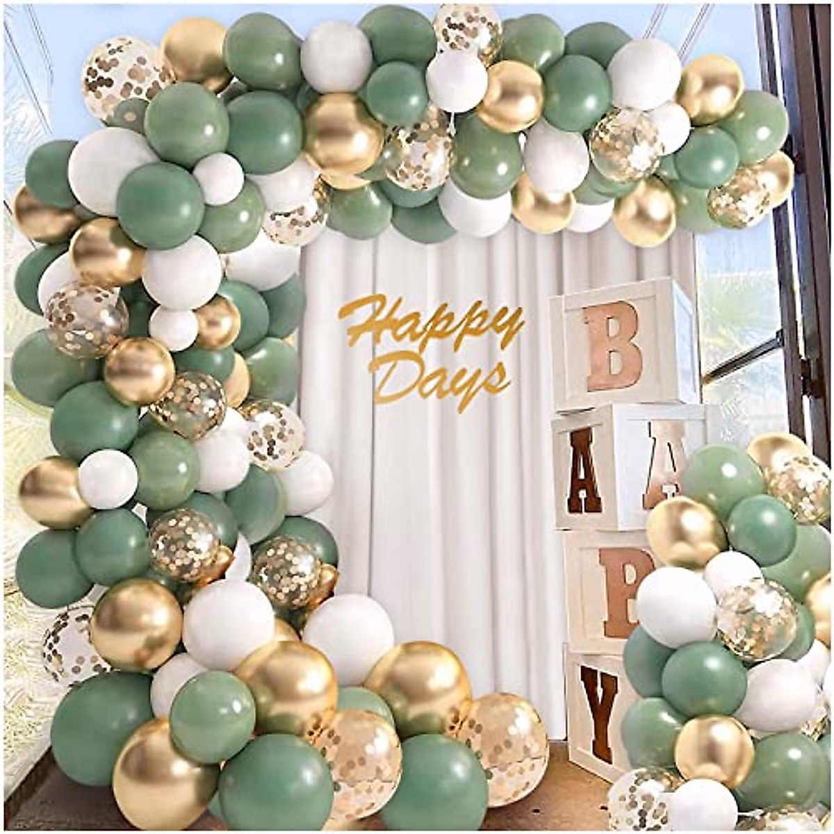 132PCS Sage Olive Green Gold White Safari Jungle Wild One Boho Balloons Balloon Garland Arch Kit Baby Shower Birthday We Can Bearly Wait Party Decorations Supplies for Boy