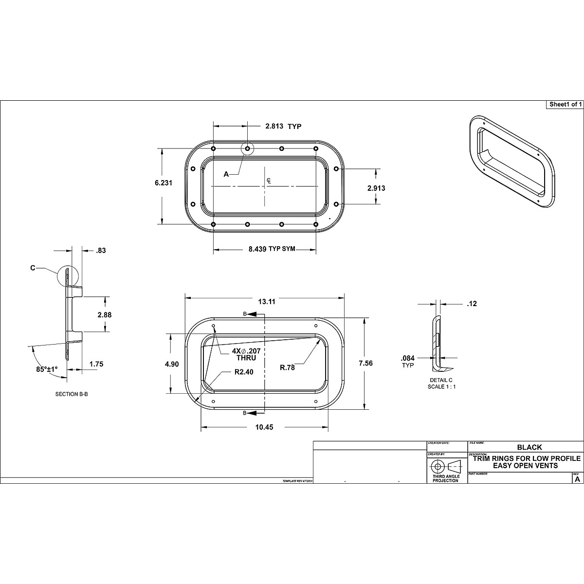 Kay Enterprises Trailer Roof Vent Black Aluminum Low Profile Popup Air Flow Trim Ring and Gasket