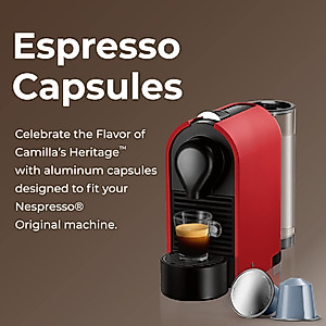 Camilla's Heritage Coffee, Espresso Capsules, 60 Flavored Coffee Pods, Medium Roast, Intensity 8, Single Cup Aluminum Coffee Cups, Nespresso Compatible Machine, Brews 1.35oz