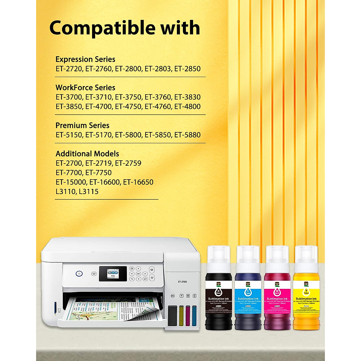 lexmate 400ML Autofill Sublimation Ink Compatible for Epson ET-2800 ET-2850 ET-4850 ET-3850 ET-2400 ET-3830 ET-2760 ET-15000 ET-4800 Inkjet Printers, Heat Press Transfer on Mugs T-Shirts