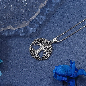 Aniu Mothers Day Gift Jewelry Tree of Life Necklace for Women Mom, 925 Sterling Silver Celtic Family Tree Pendant Jewelry Gift for Birthday 18" (With Gift Box)