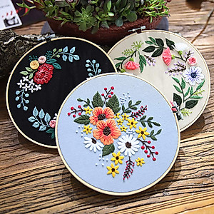 Linen Needlework Fabric, Kissbuty 6 PCS Linen Fabric Cloth for Garment Craft Flower Pot Decoration Embroidery Cross Stitch Cloth, 19.6 by 19.6 Inch (White,Beige and Black)