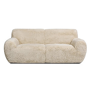 Jennifer Taylor Home Summit 83" Faux Sheepskin Overstuffed Living Room Sofa Couch, Cream Beige