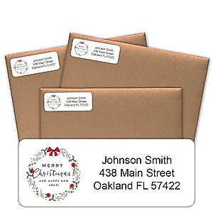 Christmas Address Labels - 150 Personalized Self-Adhesive Stickers, Simple Flat Sheet Custom Holiday Return Labels