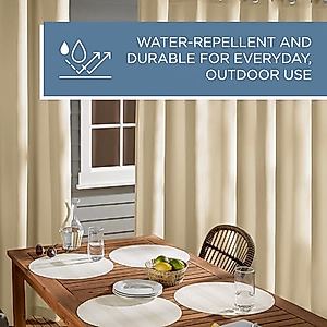 TOWN & COUNTRY BASICS Cabana Solid Heavyweight Indoor Outdoor Curtains, Light Filtering Opacity with Grommet Top, Water Repellent, 2-Pack Set, 54"x84", Natural