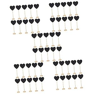 STOBOK 50 Pcs Message Board Wooden Blackboards Heart Chalkboard Chalk Board Name Plates Chalk Boards for Tables Mini Blackboard Sign Removable Name Heart Plates Memorandum Detachable