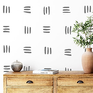 The Boho Design Lines Hand Drawn Decals Peel and Stick for Kids, Baby Bedroom Nursery and Living Room. 48 Sets of Three Stripes Each (144 pcs.) Adhesive Vinyl Wall Stickers Decor (Grey)