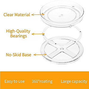 vacane 2-Pack 13Inch Lazy Susan Cabinet Organizer, Plastic Rotating Organizer Spice Rack Condiment Organizer for Pantry, Countertop, Cupboard, Refrigerator-Clear
