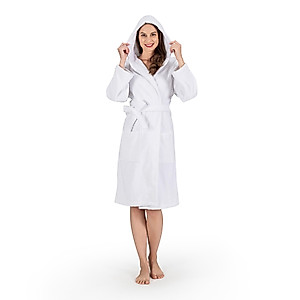 Nine West - Unisex Bathrobe - Made with 100% Turkish Cotton Terry Cloth for Spa & Hotels, High Absorbent & Comfy Hooded Robes | White (Medium)