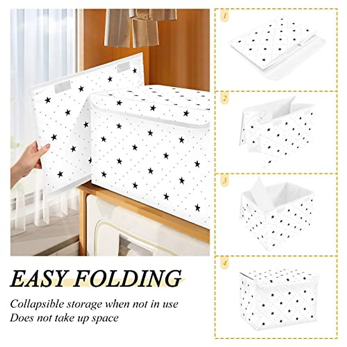 CaTaKu Stars Dots Cute Storage Bins with Lids Fabric Large Storage Container Cube Basket with Handle Decorative Storage Boxes for Organizing Clothes Shelves