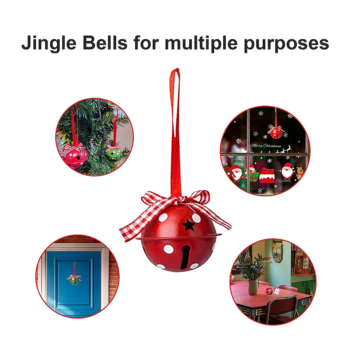 Gesundheit 12 PCS 2" Tall Christmas Jingle Bell,Christmas Tree Bells Pendant,Christmas Holiday Party Supplies Craft Bells with Star Cutouts, Red & White & Green for Home Garden Christmas Tree Decor,