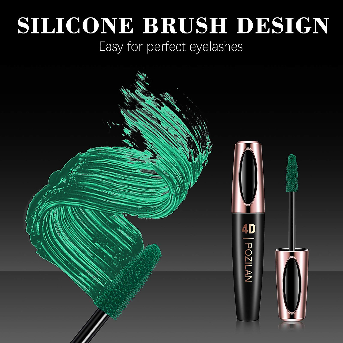 Waterproof Green Mascara with Folding Eyelash Comb Brush - Lengthening, Volumizing, Long-Lasting, Natural Eye Makeup (04 Green)