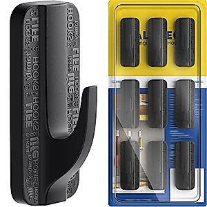 ALOCEO Sticky Hooks for Hanging Sticky Hanger for Bathroom Kitchen Office Closet, 9 Pack 12 Adhesive Strips, Black