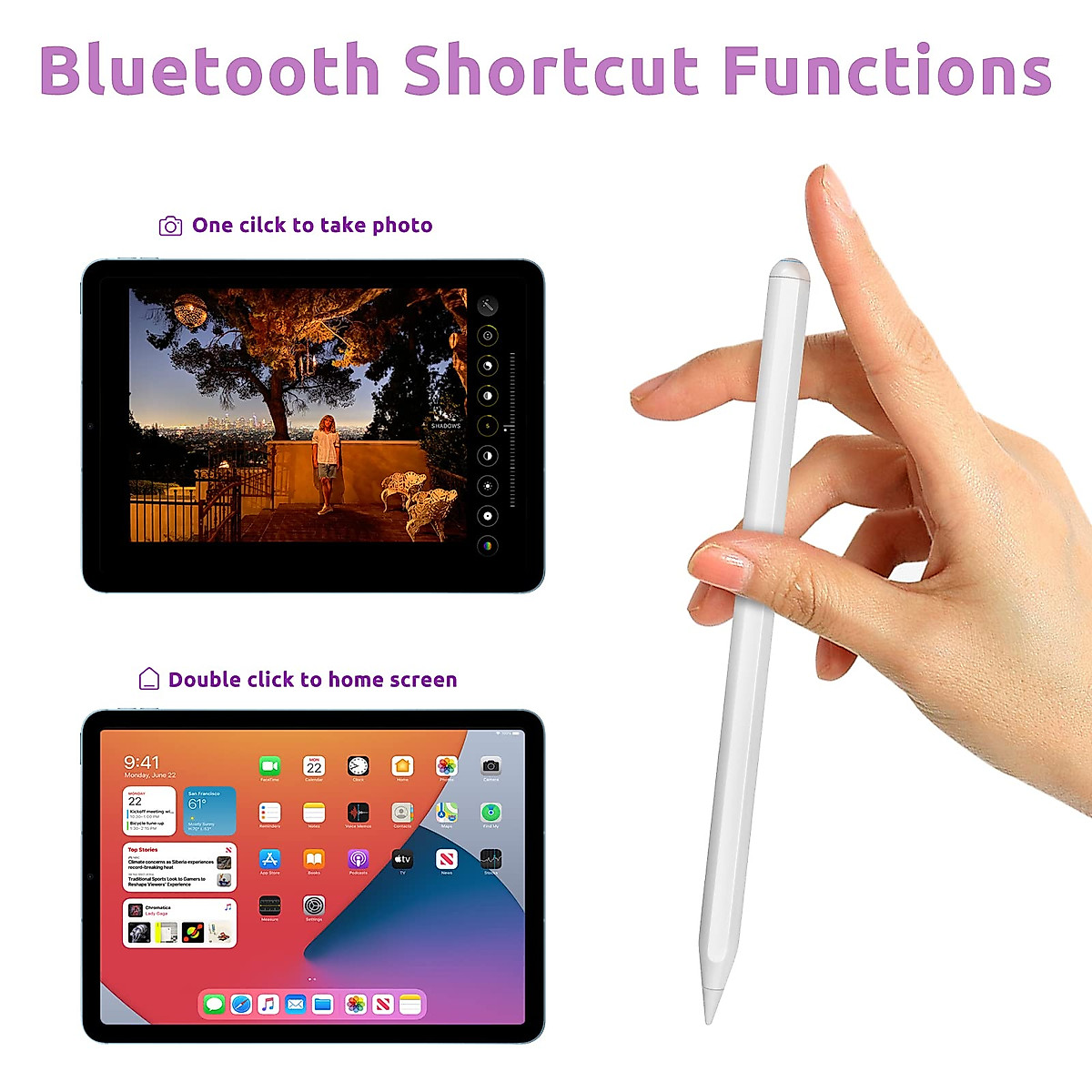 Wireless Charging Pencil for iPad with Magnetic and Tilt Sensitive Palm Rejection - Compatible with Apple iPad Pro 11 Inch, iPad Pro 12.9 Inch 3/4/5/6 Gen, iPad Air 5/4, iPad Mini 6th Generation